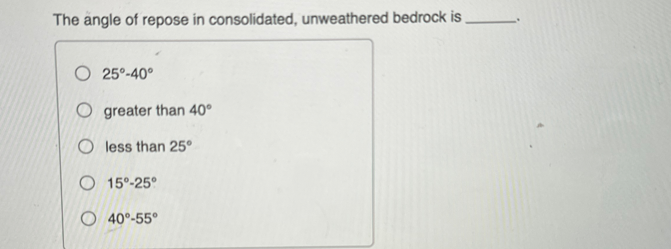 Solved The angle of repose in consolidated, unweathered | Chegg.com