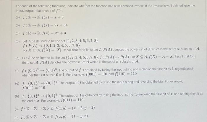 Solved For each of the following functions, indicate whether | Chegg.com
