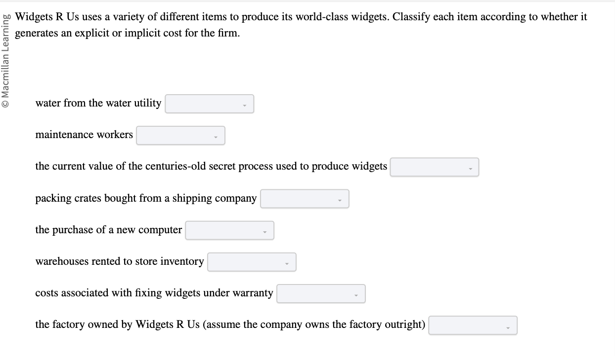Solved Widgets R Us uses a variety of different items to | Chegg.com