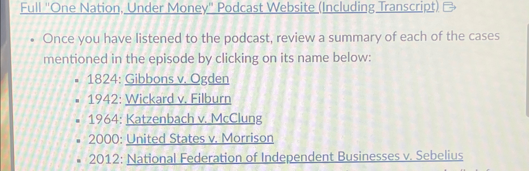 Solved Full "One Nation, Under Money" Podcast Website | Chegg.com