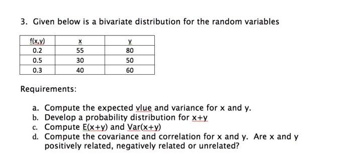 Solved 3. Given below is a bivariate distribution for the | Chegg.com