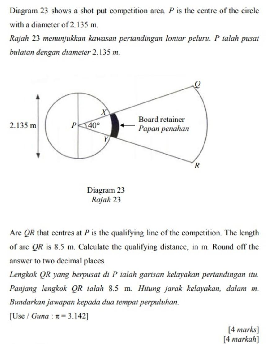 Solved Diagram 23 shows a shot put competition area. P is | Chegg.com