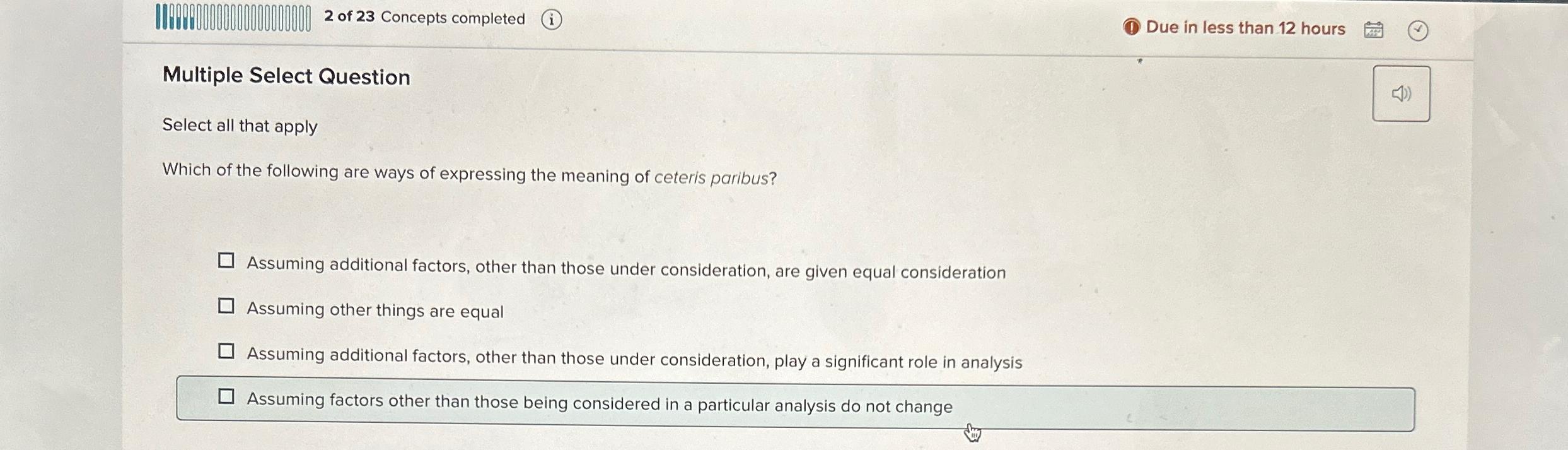 Solved 2 ﻿of 23 ﻿Concepts completed(i)Due in less than 12 | Chegg.com