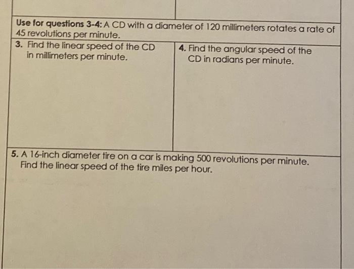 Solved Use for questions 3-4: A CD with a diameter of 120 | Chegg.com
