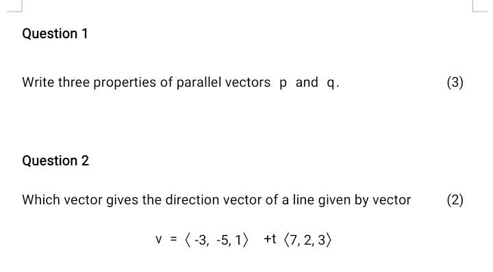 Solved Write three properties of parallel vectors p and q. | Chegg.com