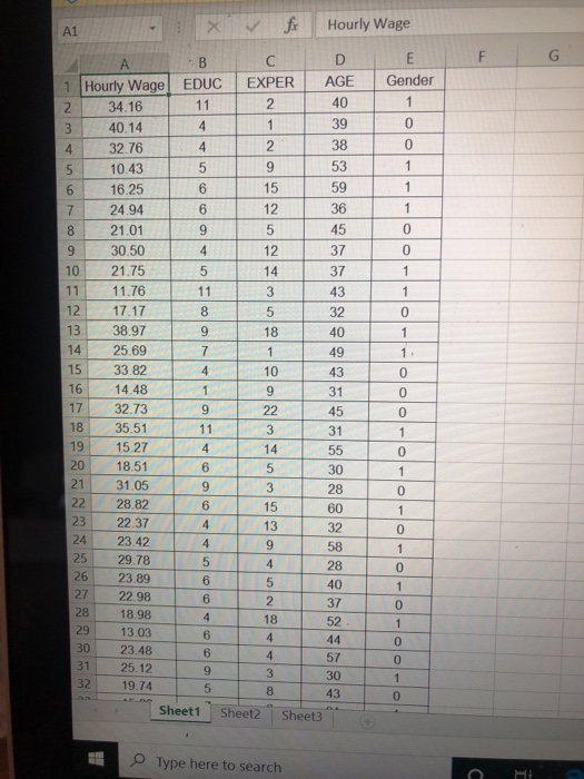 Solved Access the hourly wage data on the below Excel Data | Chegg.com