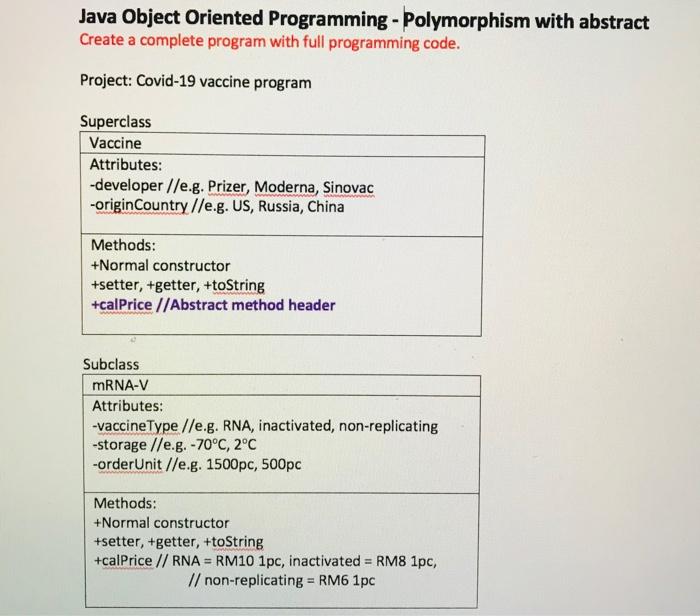 Solved Java Object Oriented Programming - Polymorphism with | Chegg.com