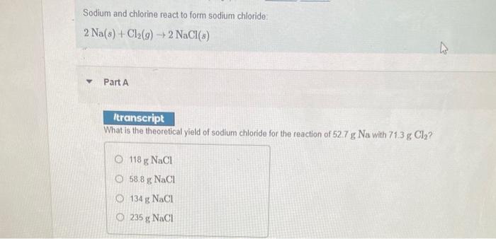 Solved Sodium and chlorine react to form sodium chloride | Chegg.com