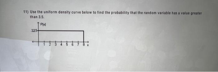 Solved 11) Use the uniform density curve below to find the | Chegg.com