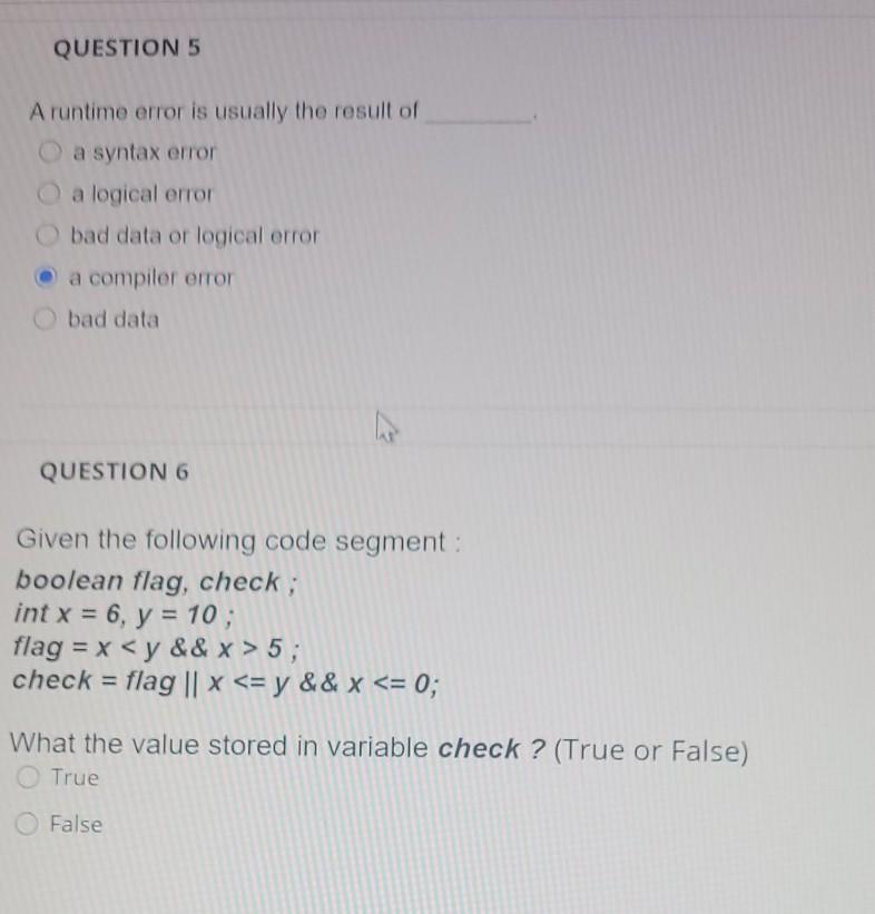 Solved ION 5 A Runtime Error Is Usually The Result Of A Chegg