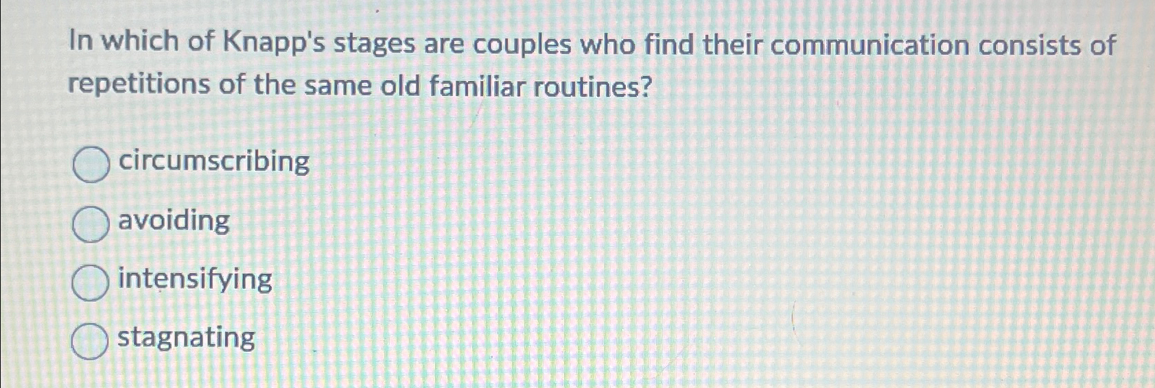 Solved In which of Knapp's stages are couples who find their | Chegg.com