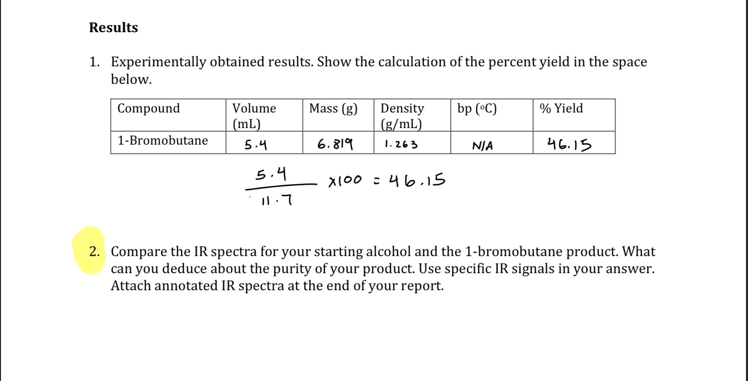 ResultsExperimentally obtained results. Show the | Chegg.com