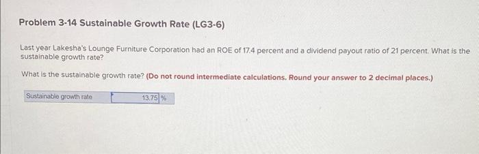 Solved Problem 3-14 Sustainable Growth Rate (LG3-6) Last | Chegg.com