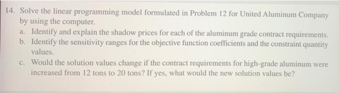 Solved 14. Solve the linear programming model formulated in | Chegg.com