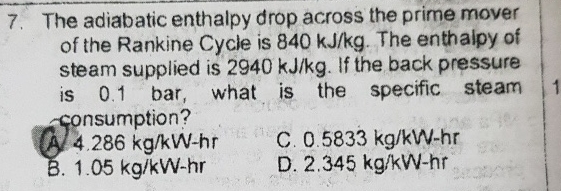 Solved The adiabatic enthalpy drop across the prime mover of | Chegg.com