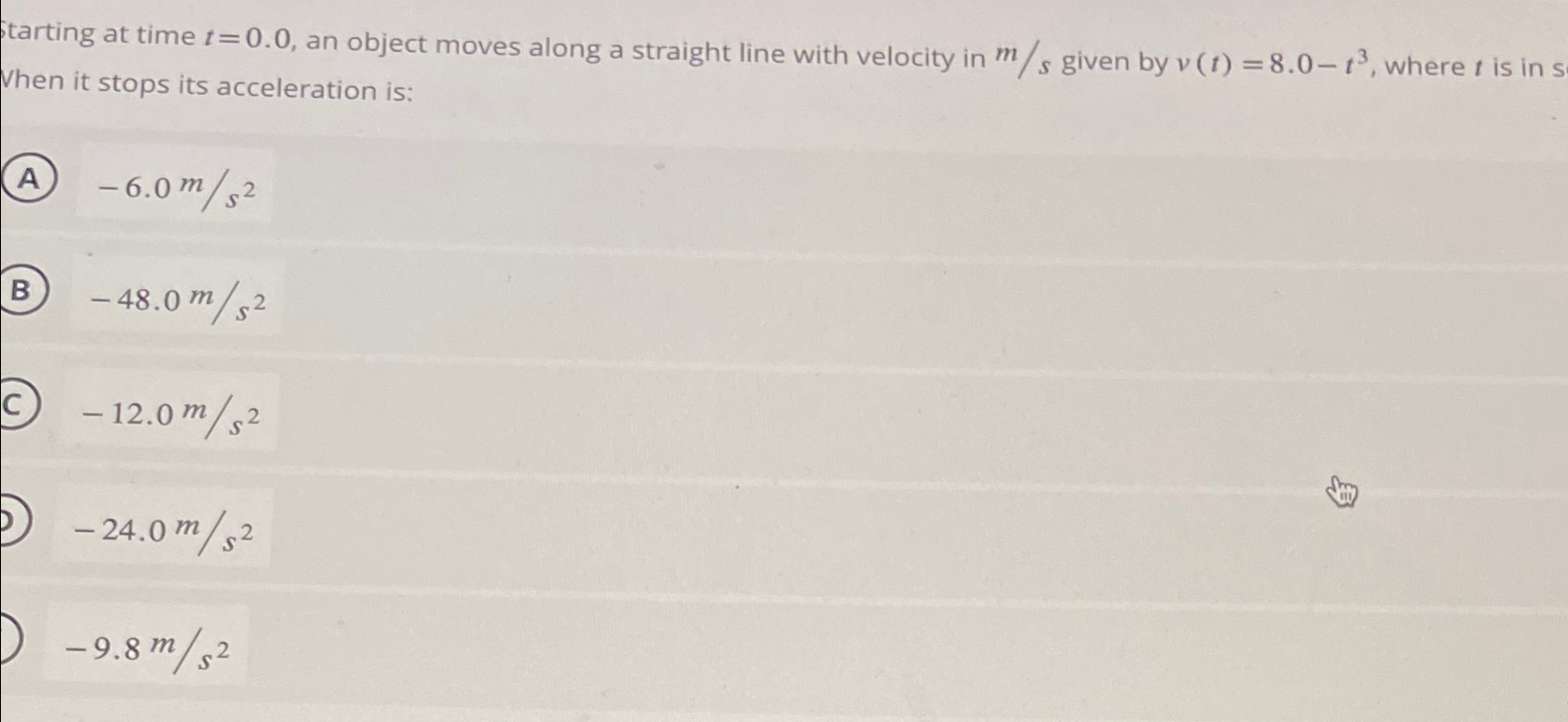 Solved tarting at time t=0.0, ﻿an object moves along a | Chegg.com