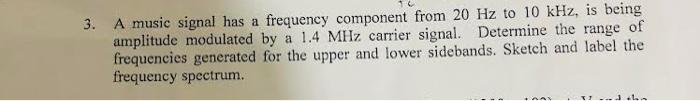 Solved A music signal has a frequency component from 20 Hz | Chegg.com