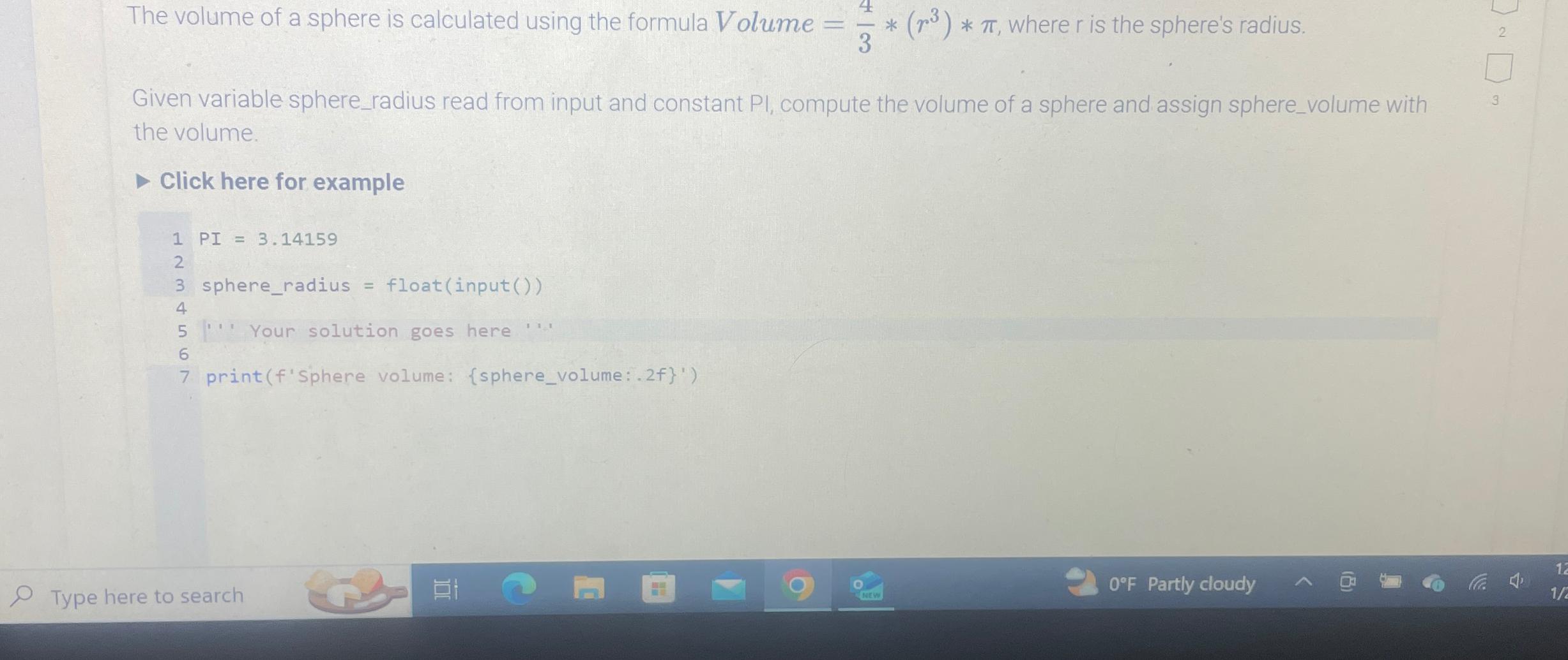Solved The volume of a sphere is calculated using the | Chegg.com