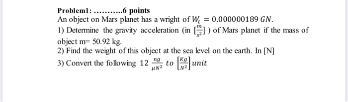 Solved Probleml: ...........6 points An object on Mars | Chegg.com