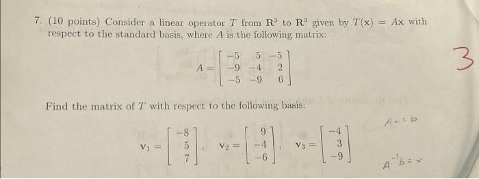 Solved 7. (10 points) Consider a linear operator T from R3 | Chegg.com