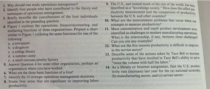 Solved 1. Why should one study operations management? 9. The | Chegg.com