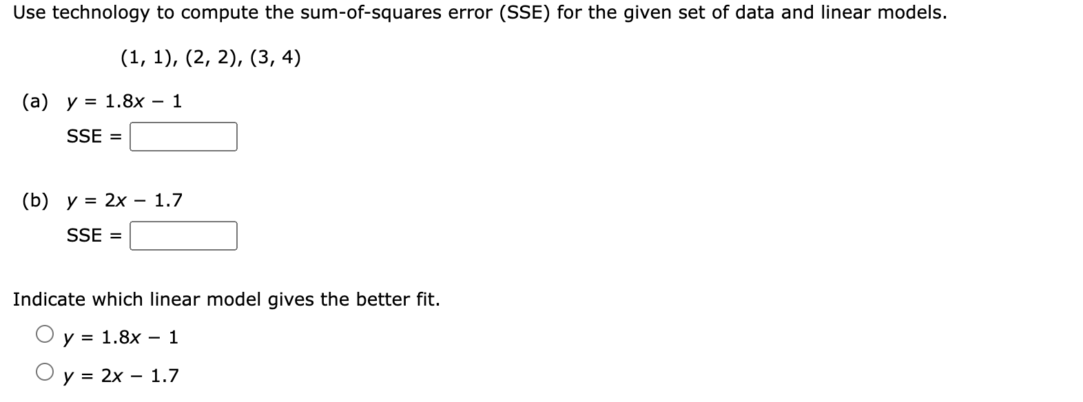 Use Technology To Compute The Sum Of Squares Error