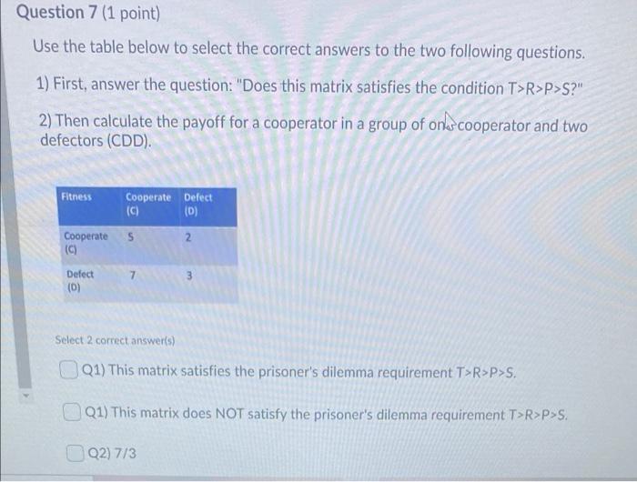 Solved Question 7 (1 point) Use the table below to select | Chegg.com