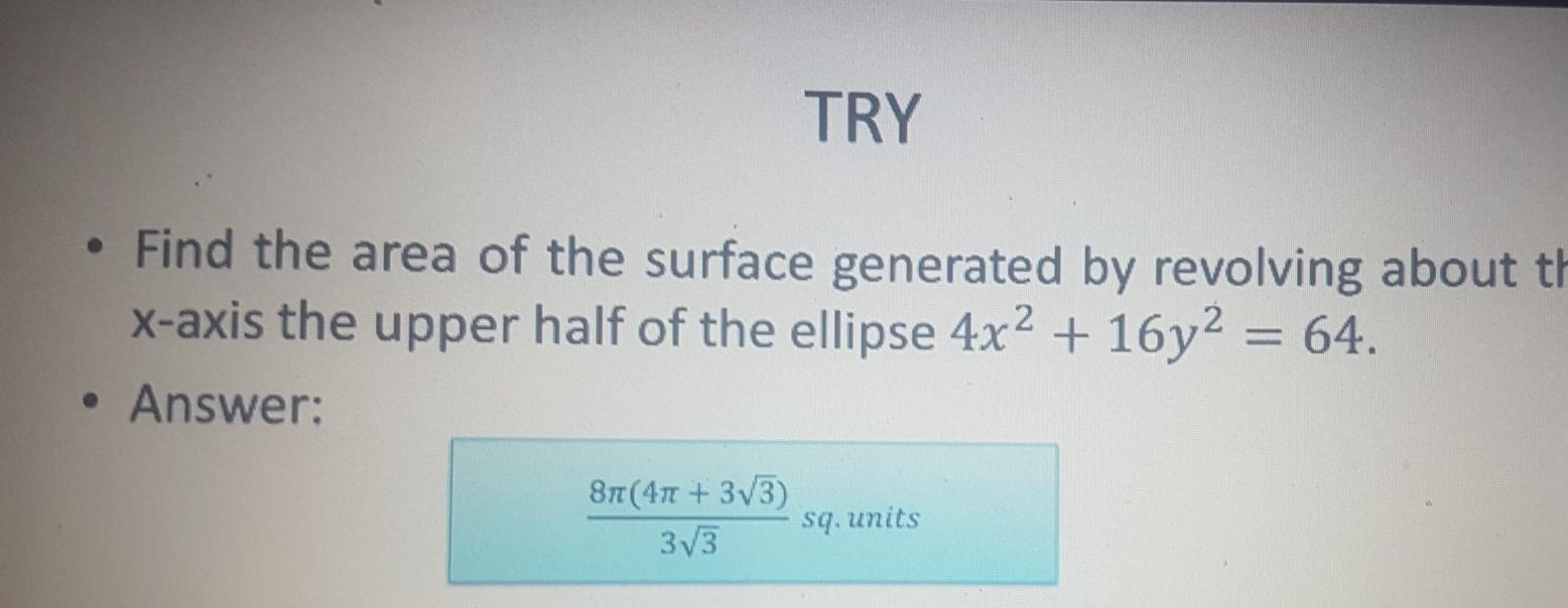 Solved TRY • Find the area of the surface generated by | Chegg.com