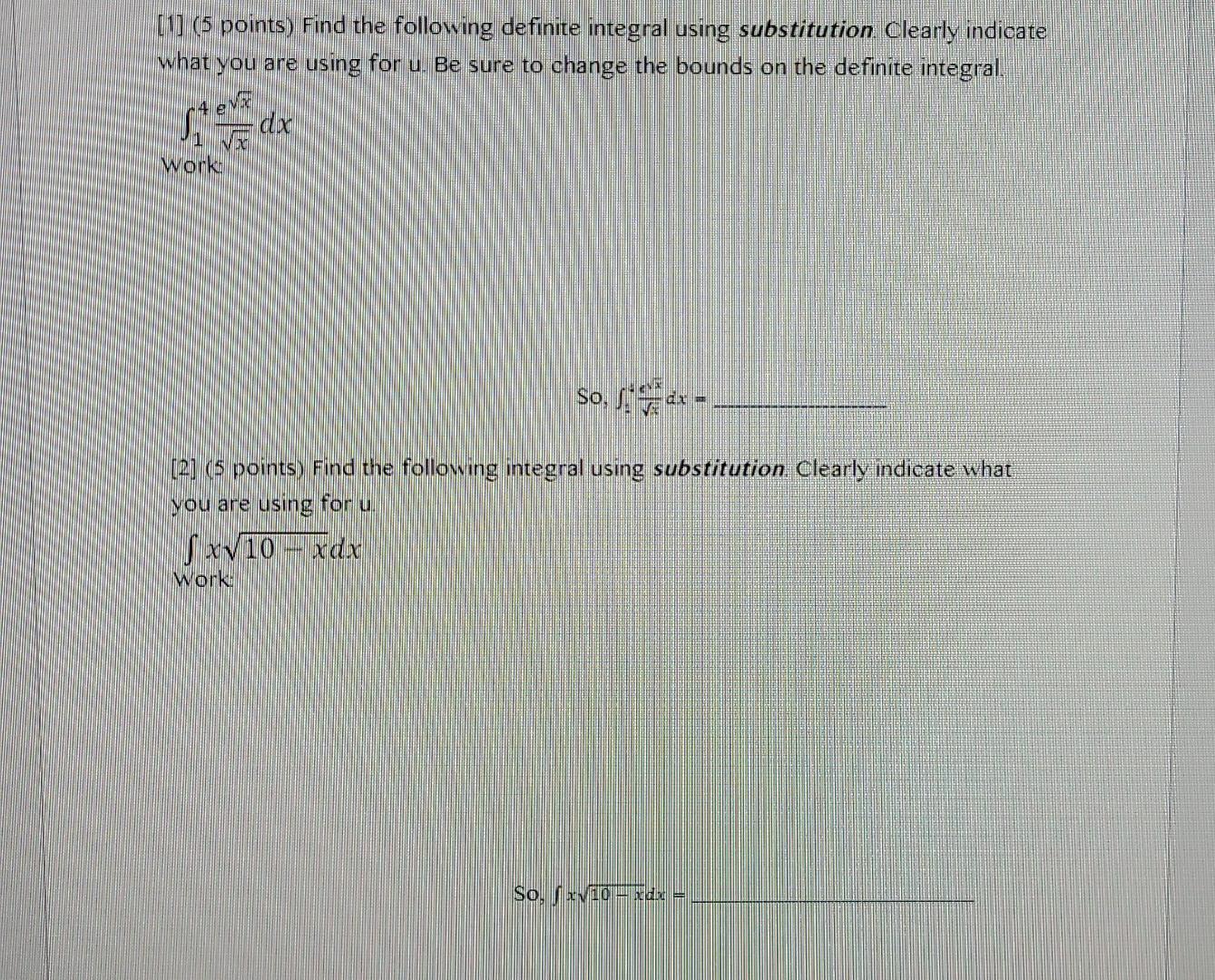 Solved [1] (5 points) Find the following definite integral | Chegg.com