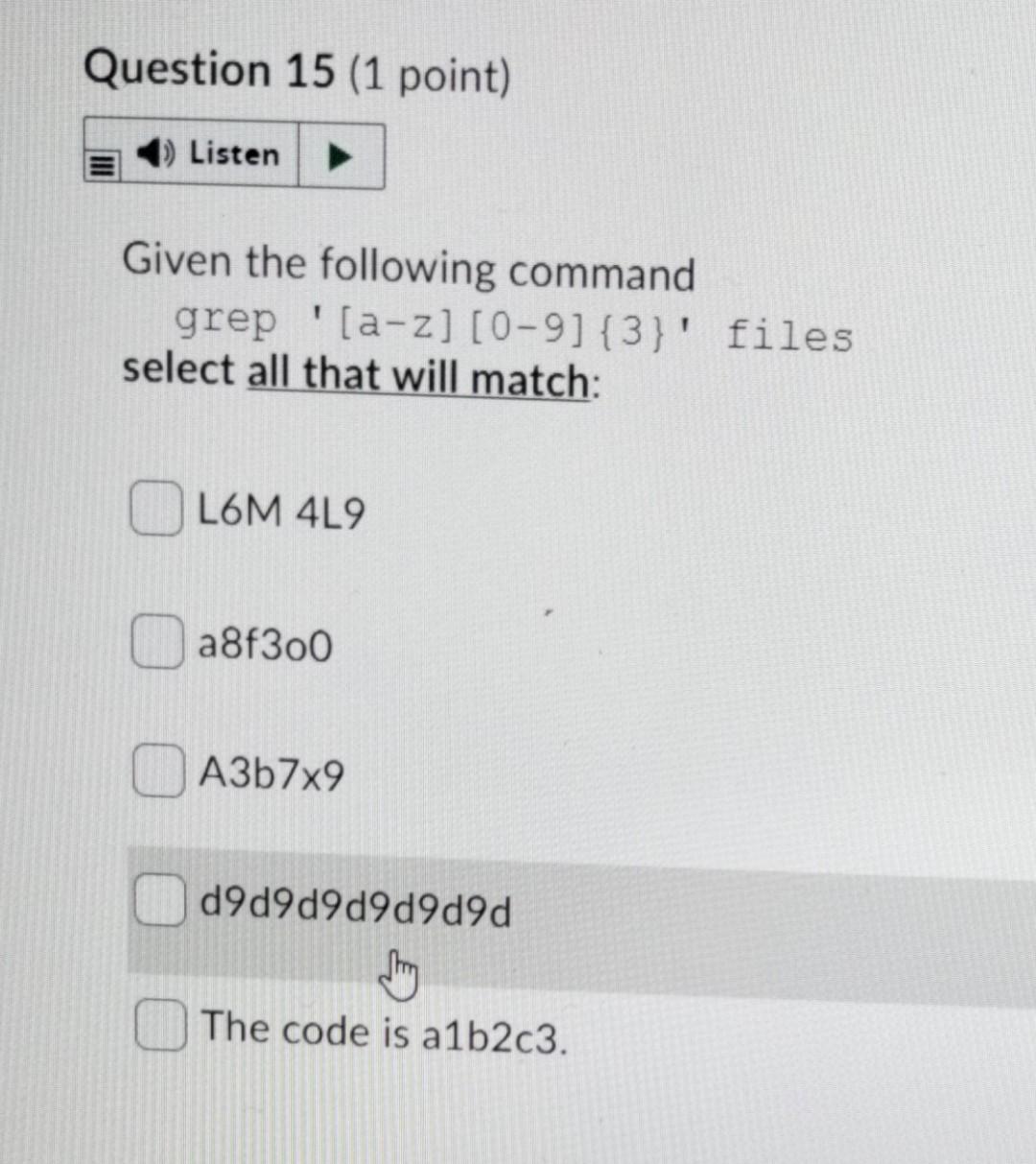 Solved Question 13 (1 point) 1) Listen The following command | Chegg.com