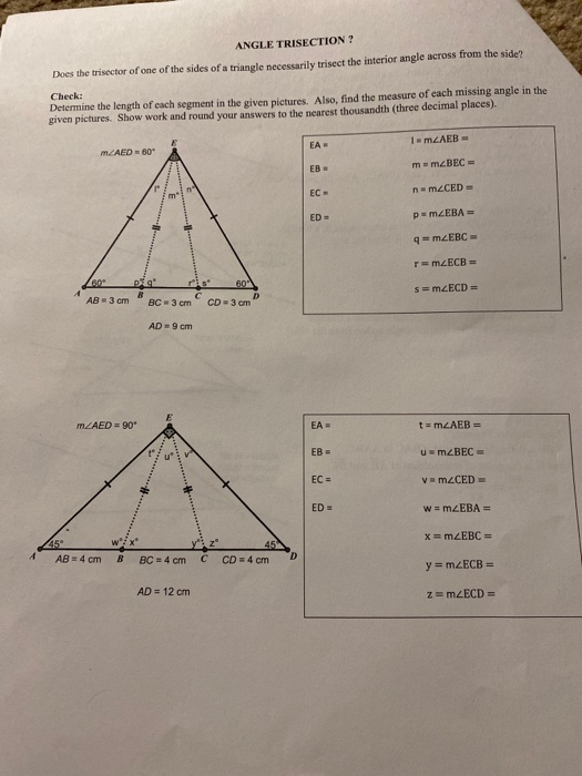 Solved ANGLE TRISECTION ? Does the trisector of one of the | Chegg.com