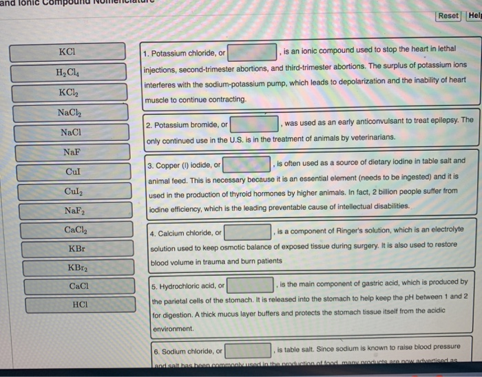 Solved Reset He KCI H.CH KCL2 1. Potassium chloride, or is | Chegg.com