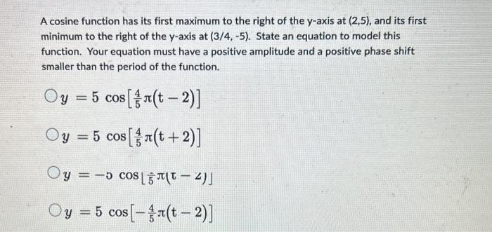 Solved A Cosine Function Has Its First Maximum To The Right