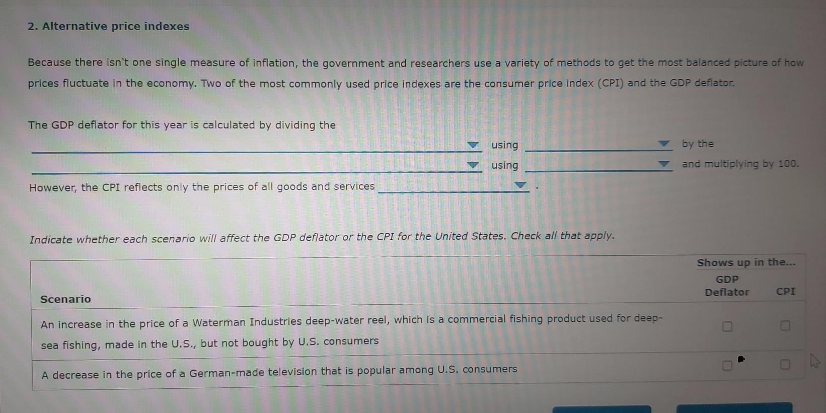 Solved 2. Alternative price indexes Because there isn't one | Chegg.com