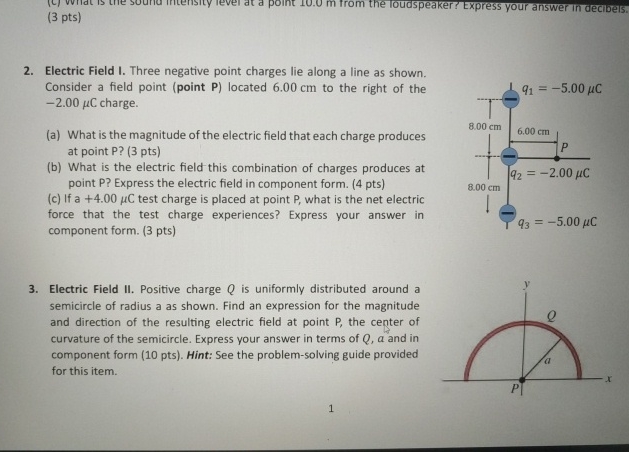Solved 2. ﻿Electric Field I. Three negative point charges | Chegg.com
