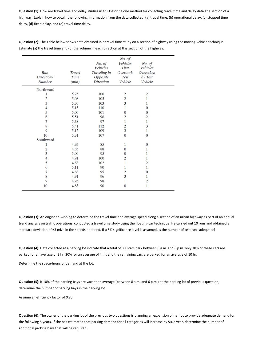 Solved Question (1): How are travel time and delay studies | Chegg.com
