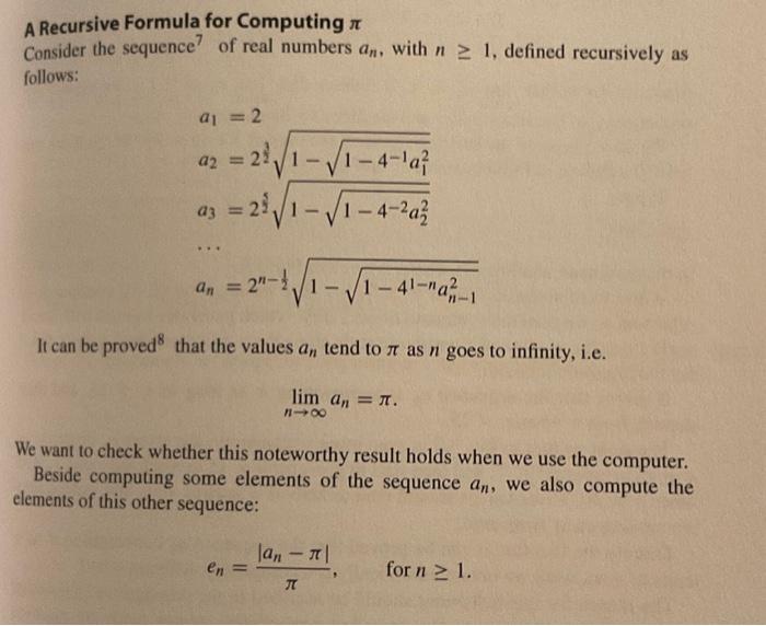 Solved Compute π with the recursive formula on Page 93 . | Chegg.com