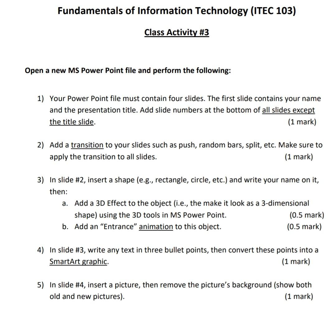 Solved Fundamentals of Information Technology (ITEC 103) | Chegg.com