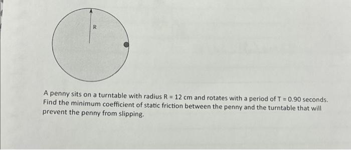 Solved R A penny sits on a turntable with radius R = 12 cm | Chegg.com