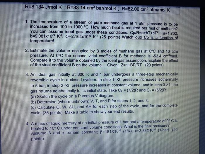 Solved 1. The temperature of a stream of pure methane gas at | Chegg.com