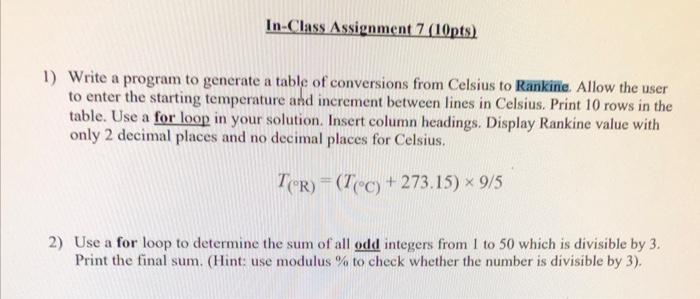 Solved Write a program to generate a table of conversions | Chegg.com