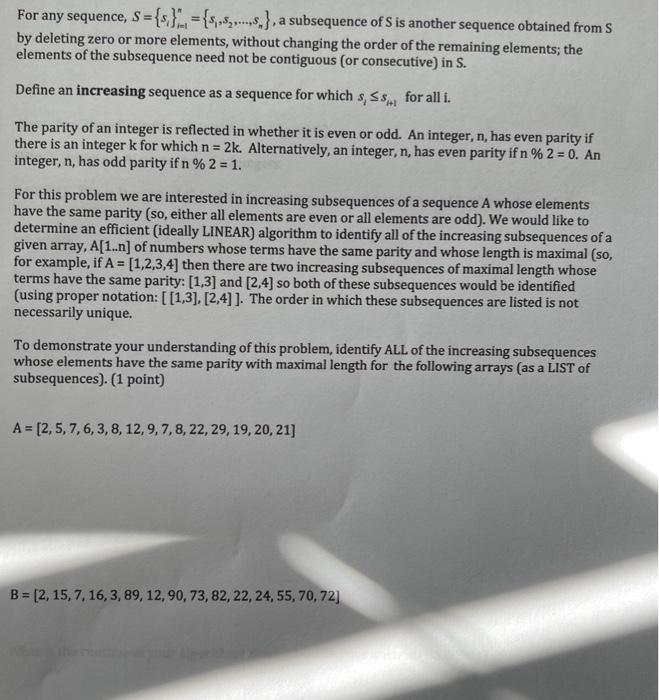 Solved For any sequence, S={si}i=1n={s1,s2,…,sn}, a | Chegg.com