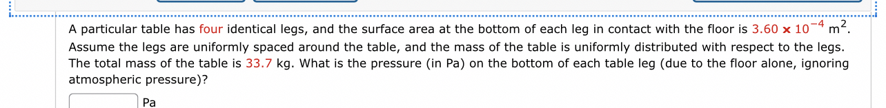 Solved A particular table has four identical legs, and the | Chegg.com