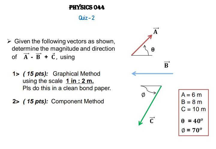 Solved PHYSICS 044 Quiz-2 A > Given the following vectors as | Chegg.com