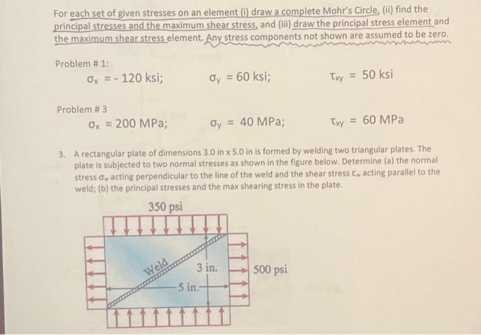 Solved For each set of given stresses on an element (i) draw | Chegg.com