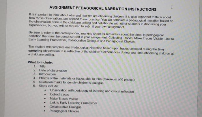 ASSIGNMENT PEDAGOGICAL NARRATION INSTRUCTIONS It is | Chegg.com