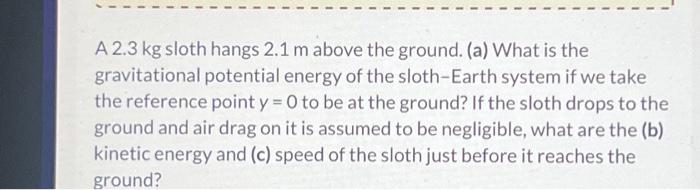 Solved A 2.3 kg sloth hangs 2.1 m above the ground. (a) What | Chegg.com