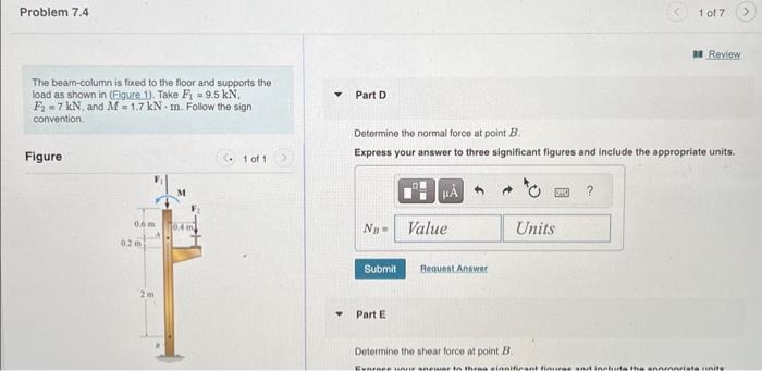 Solved The beam-column is fixed to the floor and supports | Chegg.com
