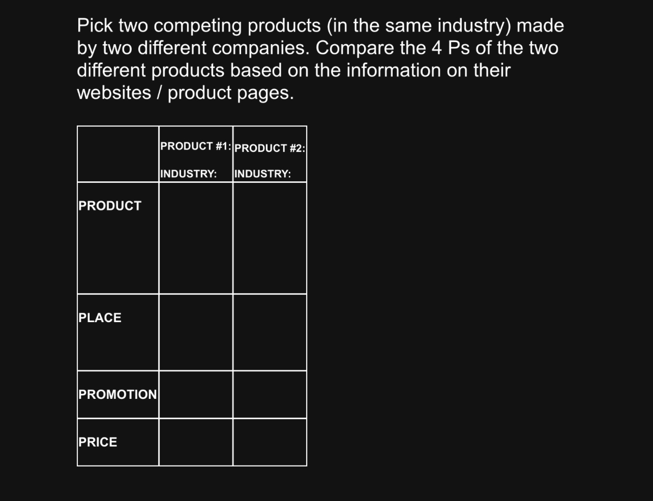 Solved Pick two competing products (in the same industry) | Chegg.com