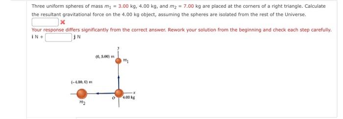 Solved Three uniform spheres of mass m1=3.00 kg,4.00 kg, and | Chegg.com